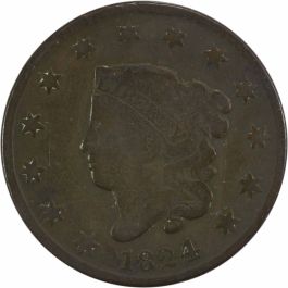 1824 Large Cent VG Uncertified #1038