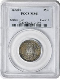 1893 Isabella Commemorative Silver Quarter MS61 PCGS