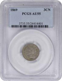 1869 Three Cent Nickel AU55 PCGS