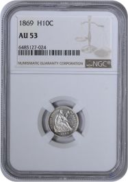 1869 Liberty Seated Silver Half Dime AU53 NGC