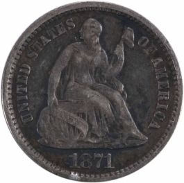 1871 Liberty Seated Silver Half Dime VF Uncertified