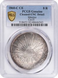 1860-C CE Mexico 8 Reales KM377.3 Genuine (Cleaned-UNC Detail) PCGS