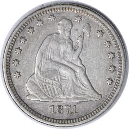 1871 Liberty Seated Silver Quarter Choice VF Uncertified #1036