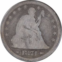 1874 Liberty Seated Silver Quarter Arrows G Uncertified
