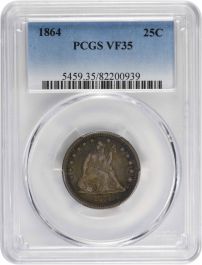 1864 Liberty Seated Silver Quarter VF35 PCGS