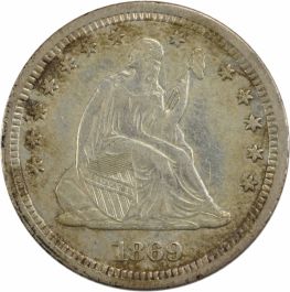 1869-S Liberty Seated Silver Quarter EF Uncertified #1050
