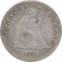 1861 Liberty Seated Silver Quarter VF Uncertified #1055