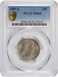 1907-S Barber Silver Quarter MS64 PCGS