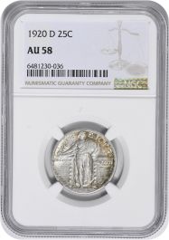 1920-D Standing Liberty Silver Quarter AU58 NGC