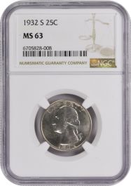 1932-S Washington Silver Quarter MS63 NGC