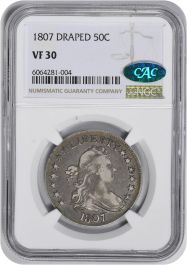 1807 Bust Silver Half Dollar Draped VF30 NGC (CAC)