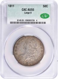 1811 Bust Silver Half Dollar Large 8 AU55 CACG