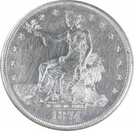 1874-S Trade Silver Dollar AU58 Uncertified #836