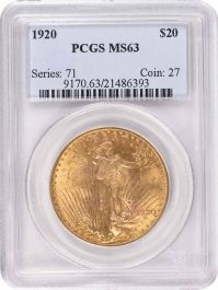 1920 $20 Gold St. Gaudens MS63 PCGS