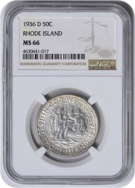 Rhode Island Commemorative Silver Half Dollar 1936-D MS66 NGC