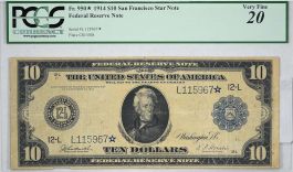 1914 $10 Large Federal Reserve Bank Note San Francisco Fr. 950 Star ...