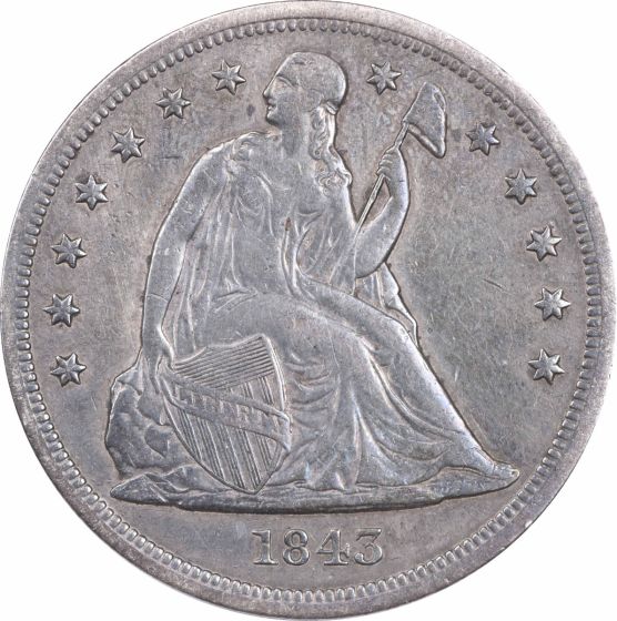 1843 Liberty Seated Silver Dollar EF Uncertified #1004